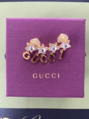 GUCCI Ear Cuff Earring One Ear Star Logo Swing Color Stone w/Storage ...