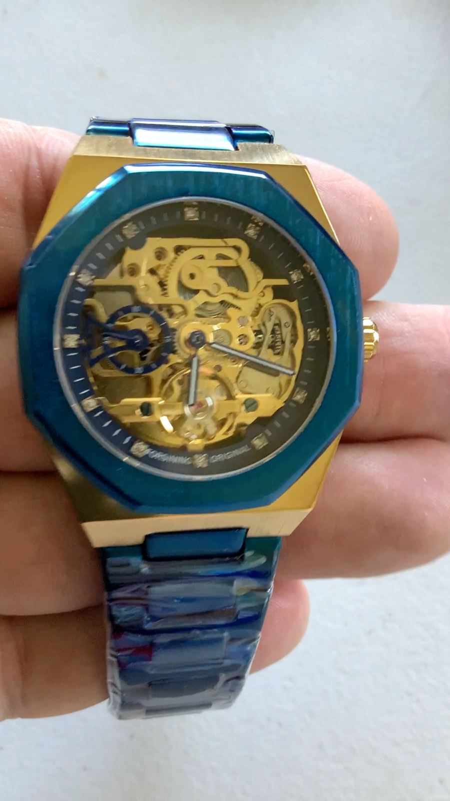 Men's Skeleton Mechanical Luminous Luxury Waterproof Octagon Shape ...