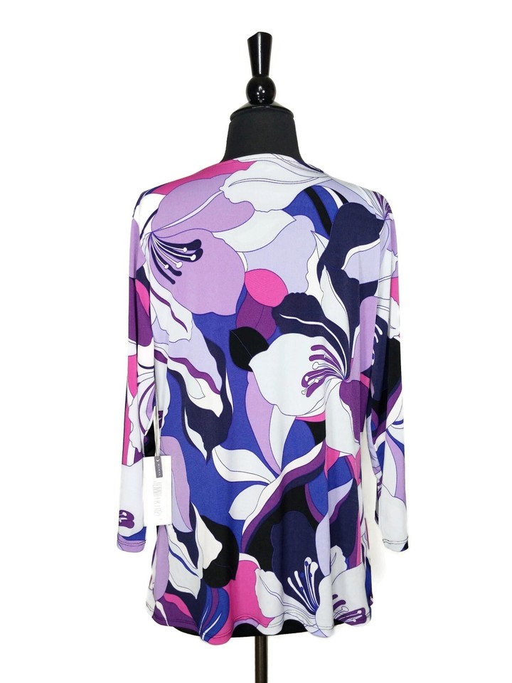 Jennifer Lopez Purple Multicolor Floral V-Neck Long Sleeve Top Size 0X ...