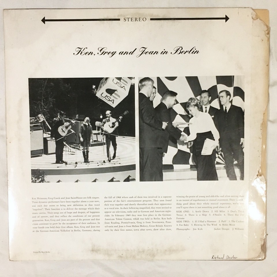KEN, GREG & JEAN - In Berlin - RARE Germany IMPORT Original Folk Lp | eBay