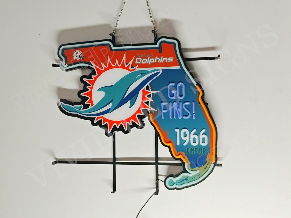 Miami Dolphins Go Fins Up 24"x22" Vivid LED Neon Sign Light Lamp With ...