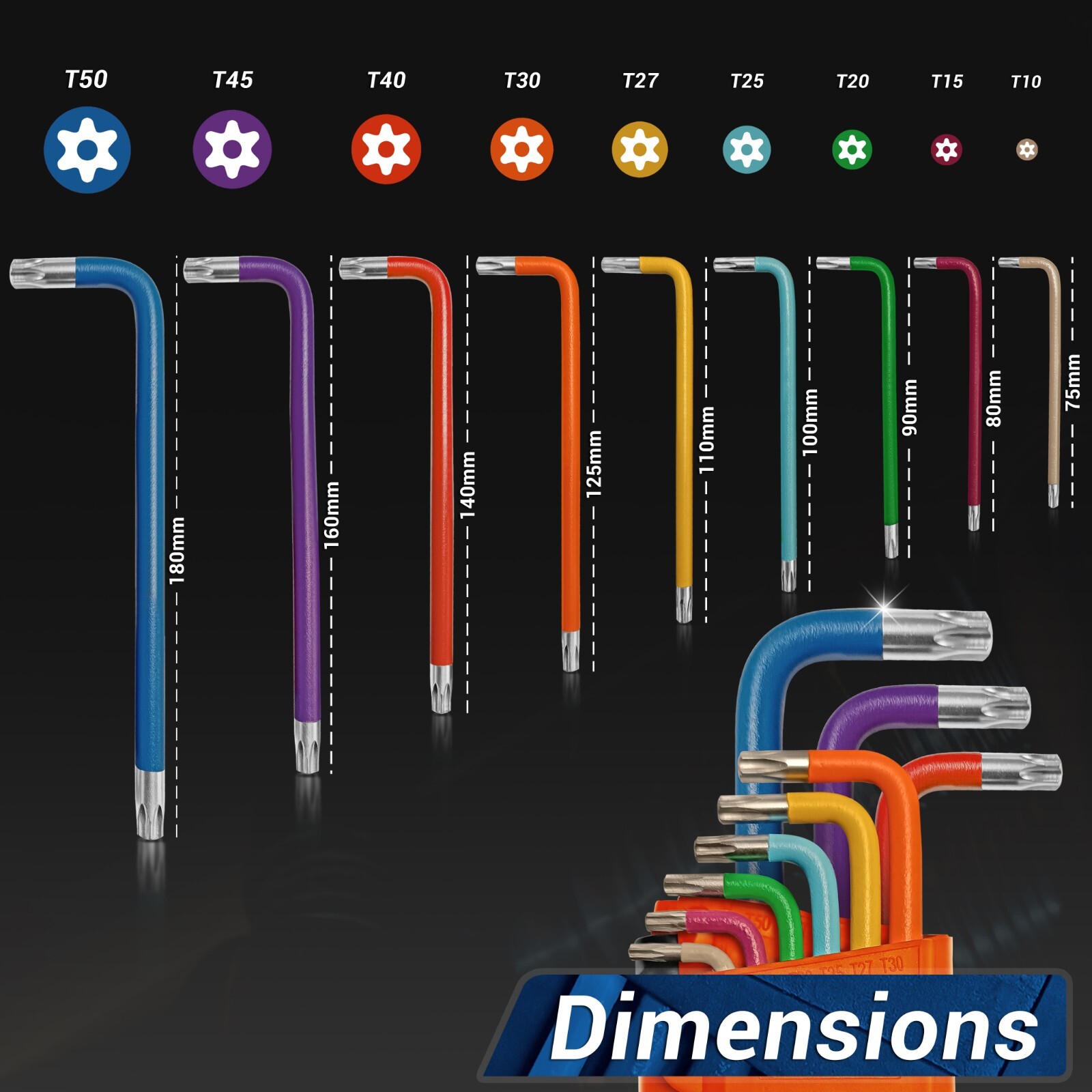 Allen Key Set Ball Star End Torx Hex Metric Long Handle Alan Wrench ...