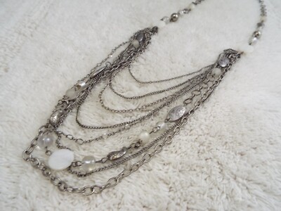 Silvertone Multi Chain Scoop White Shell Bead Necklace (C12) | eBay