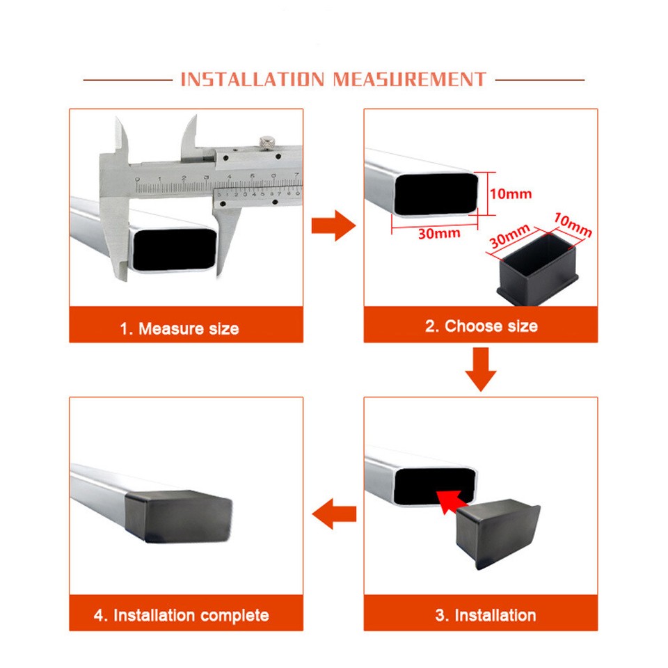 Black Rectangle Rubber Chair Table Feet Leg Pipe Tubing Blanking End ...