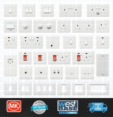 MK Base White Moulded Plastic Switches & Sockets + USB Dimmer LED Full ...