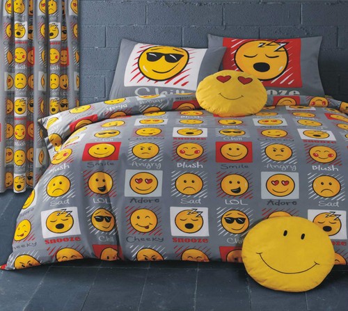 Emoticon Expressions Grey Smiley Duvet Bedding Set Single Double King ...