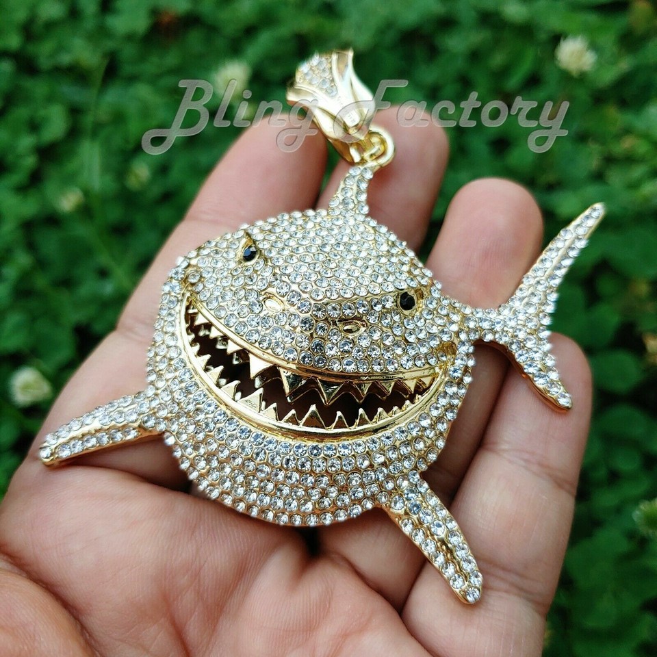 Hip Hop Gold PT 6ix9ine Large Shark Pendant & 18" 30" 36" Franco Chain ...