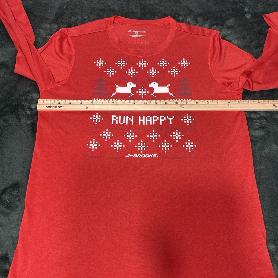 Brooks Run Happy Red Long Sleeve Shirt Men’s Small Running Holiday ...