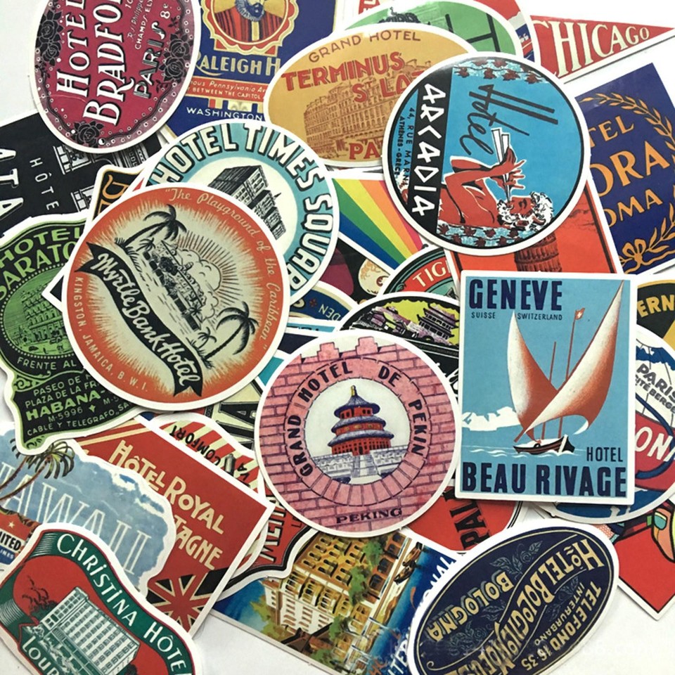 55Pack Vintage International Hotel PVC Stickers Graffiti Skateboard ...