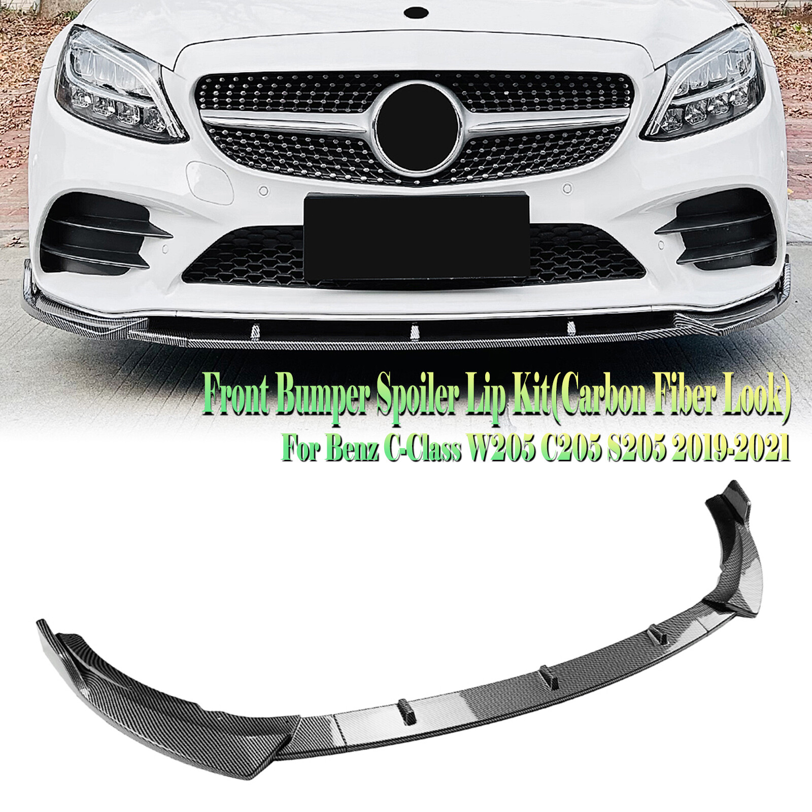 Front Bumper Spoiler Lip For Benz C W205 C205 S205 2019-21 AMG Sport ...