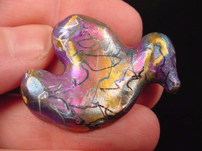 (TP-119) WEIRD RARE TITANIUM Polymorph pink yellow Rainbow duck PENDANT ...