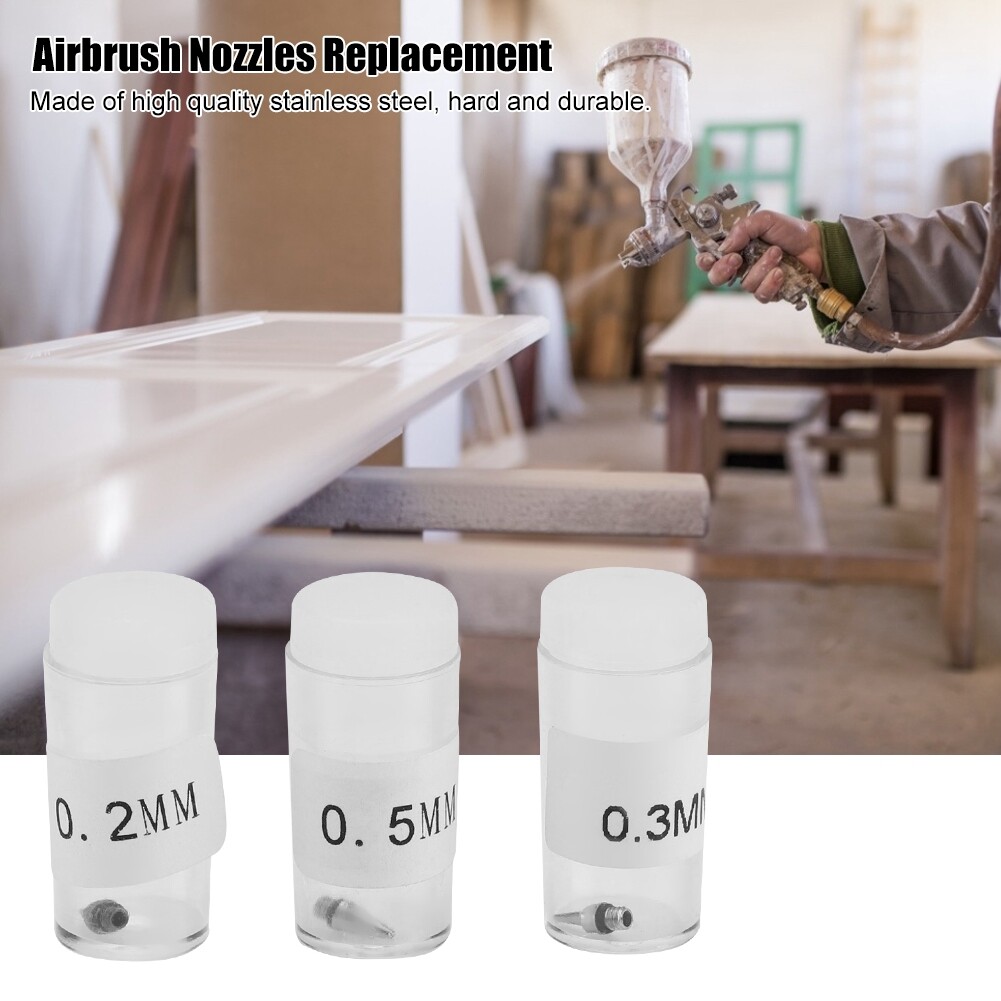 3Pcs 0.2mm 0.3mm 0.5mm Airbrush Nozzles And Needles Tips Replacement ...