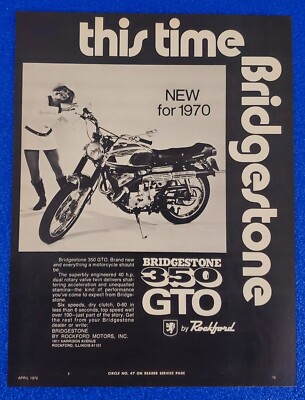 1970 BRIDGESTONE 350 GTO JAPANESE MOTORCYCLE ORIGINAL PRINT AD DUAL ...