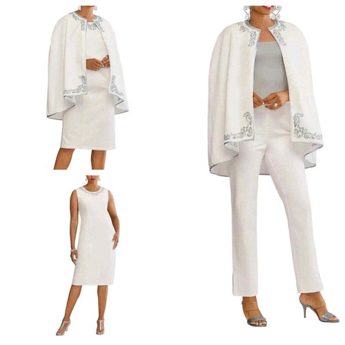 10 Ashro White Formal Wedding Charlese 3pc Jacket Dress And Pant Suit ...