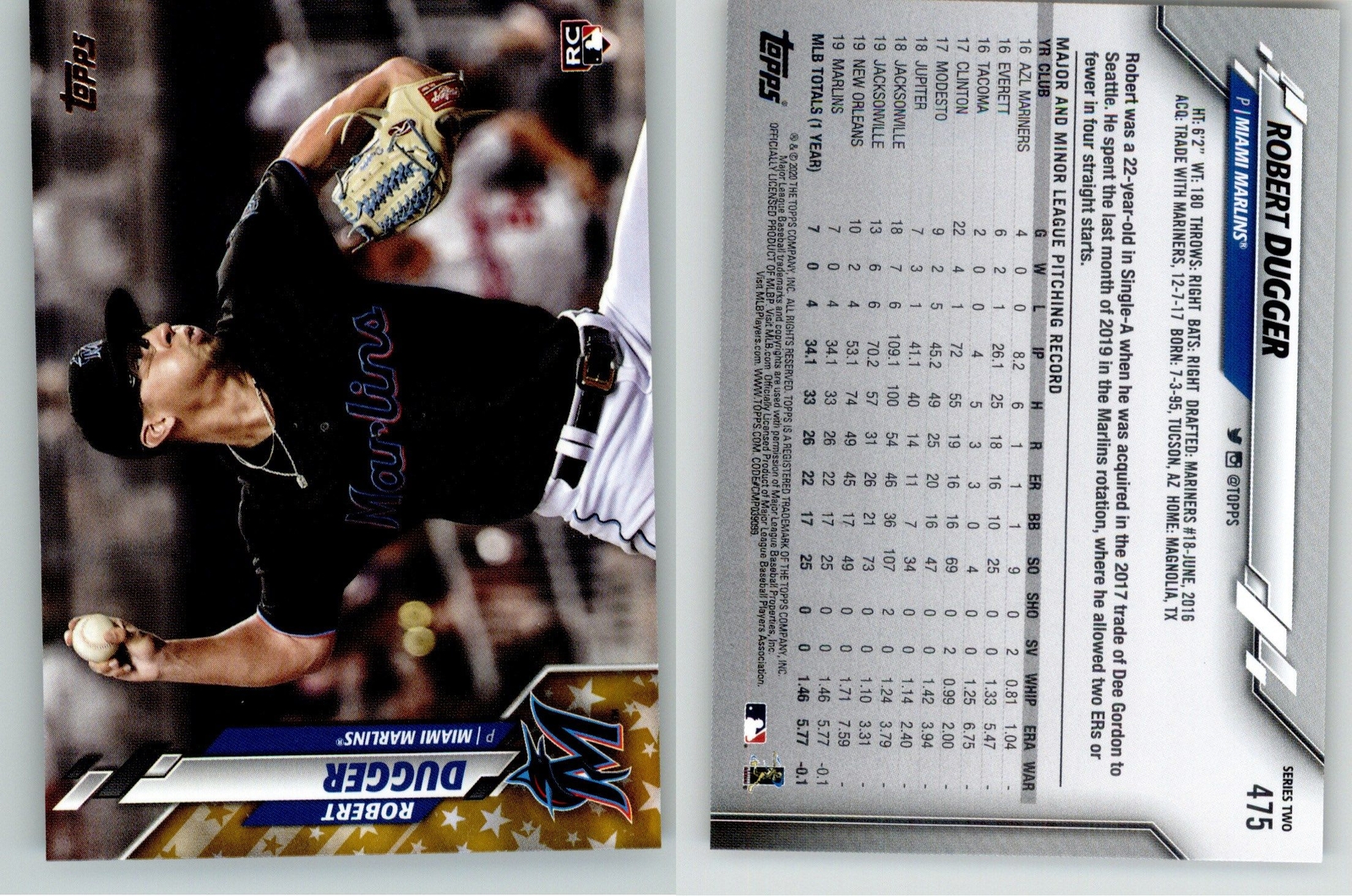 Robert Dugger 2020 Topps Gold Star #475 Miami Marlins RC Rookie | eBay