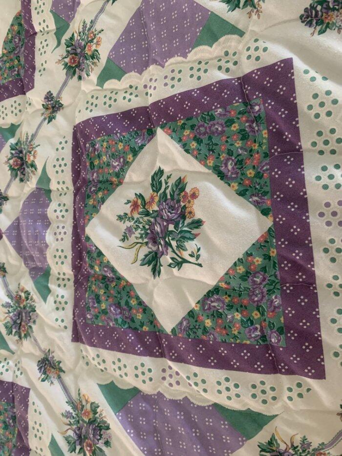 Vintage Quilt Cheater Print Whole Cloth Lavender Florals 78"X 88" | eBay
