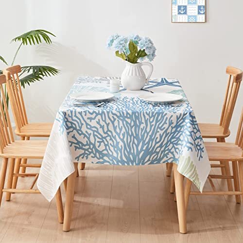 Nautical Coastal Tablecloth For Rectangle Table Beach Themed Starfish ...