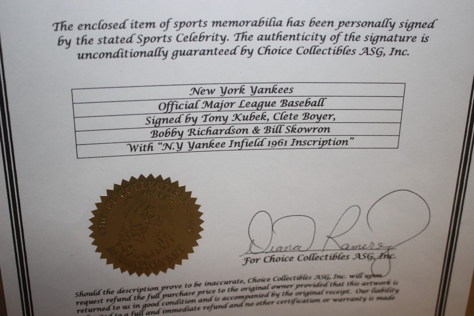 1961 Yankee Infield Signed ROML Baseball Boyer/Kubek/Richardson/Skowron ...