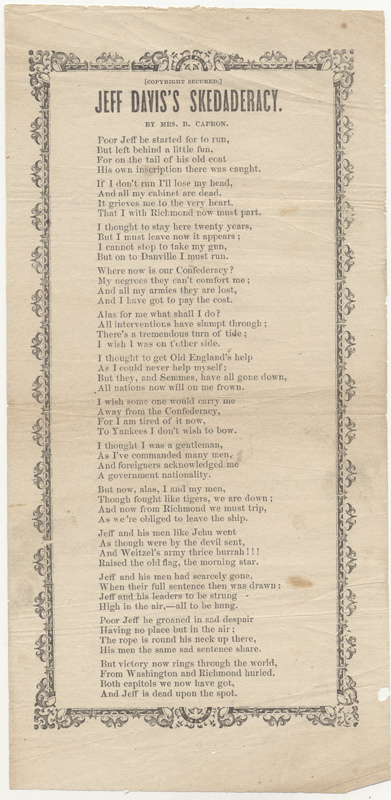 CONFEDERATE JEFF DAVIS SKEDADERACY ~ POEM | eBay