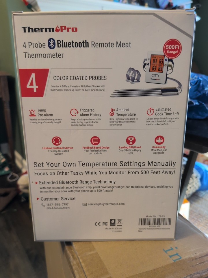 Therm Pro 4 Probes Bluetooth Remote Meat Thermometer (TP-25) - New Open ...