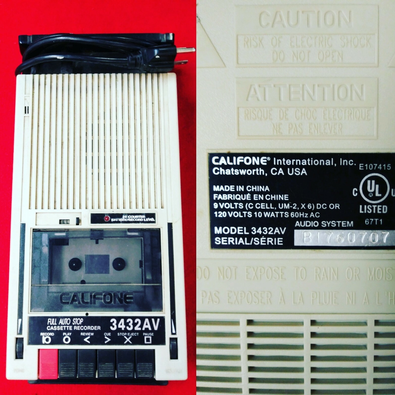 Vintage Califone Cassette Recorder Player Model 3432AV w/power cord | eBay