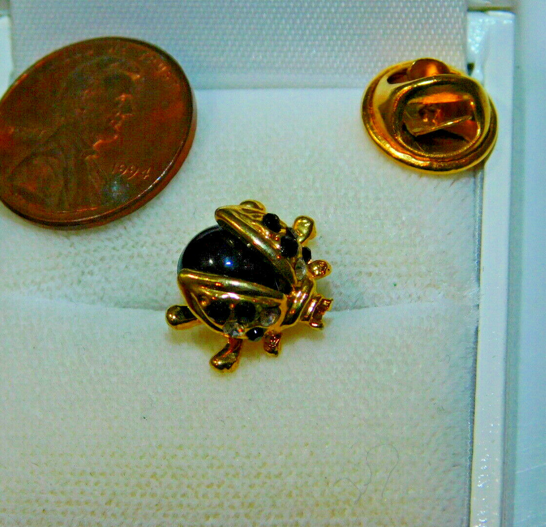 Ladybug Lady Bug Insect Black Rhinestone Gold tone Lapel Push Pin 3k 56 ...