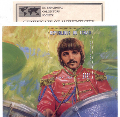 BEATLES Chad / Tchad RINGO STARR Playing DRUMS Stamp Sheet SGT PEPPER ...