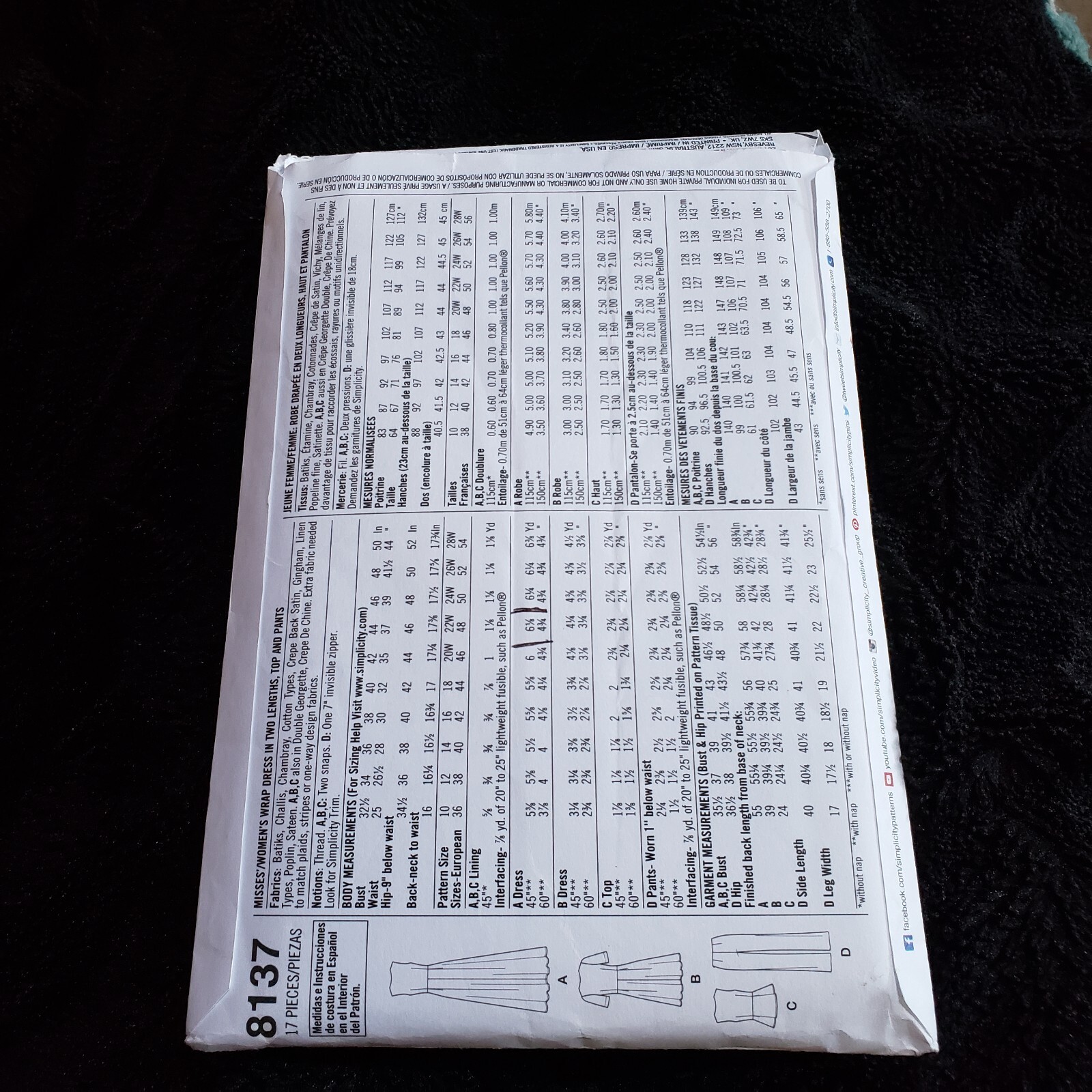 Simplicity Sewing Pattern 8137 AA Misses Wrap Dress 2 Lengths Top Pants ...