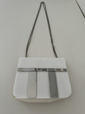 Vintage 70’s Bag, White Acrylic/Silver Adjustable Chain Shoulder Bag ...