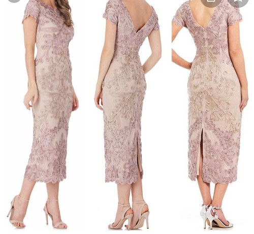 JS Collections soutache lace midi dress size 2 pink sand | eBay
