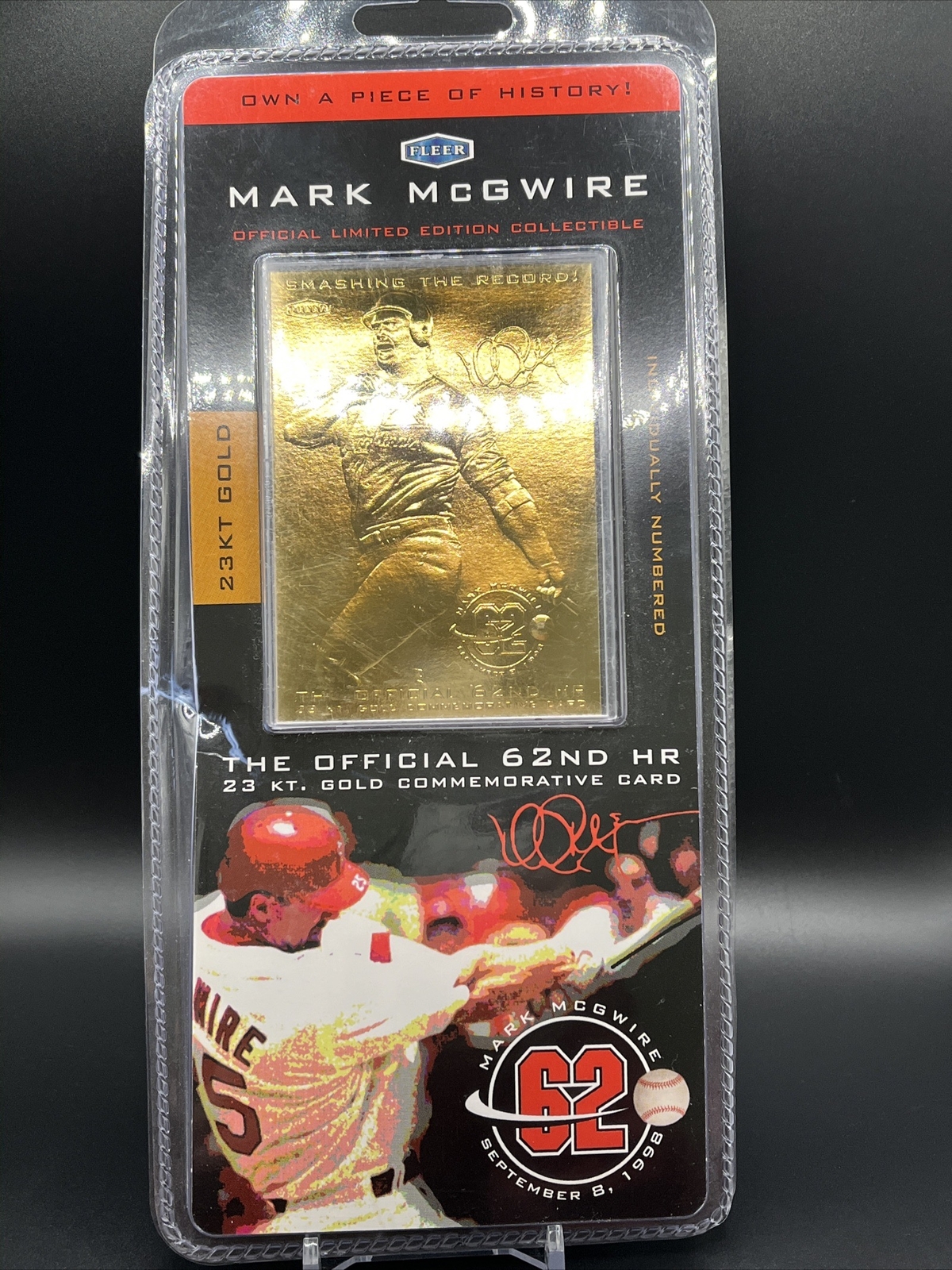 Mark McGwire "23KT GOLD" Sealed "62ND HOMERUN" 1998 Fleer Single Gold ...