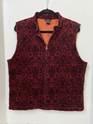 NOMADIC TRADERS Women's LARGE Full Zip Floral Vest cotton blend lined ...