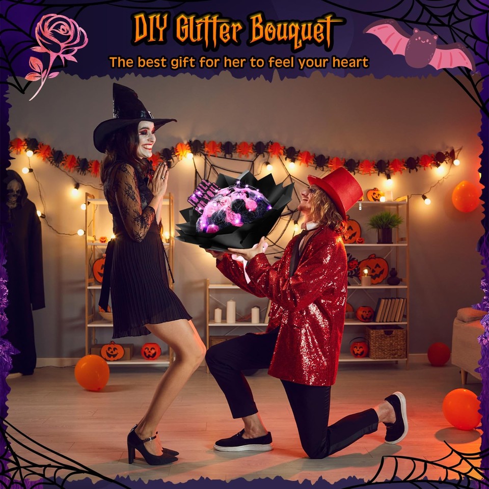 36 Pcs Halloween Glitter Roses Bouquet Artificial Rose Flowers Bouquet ...