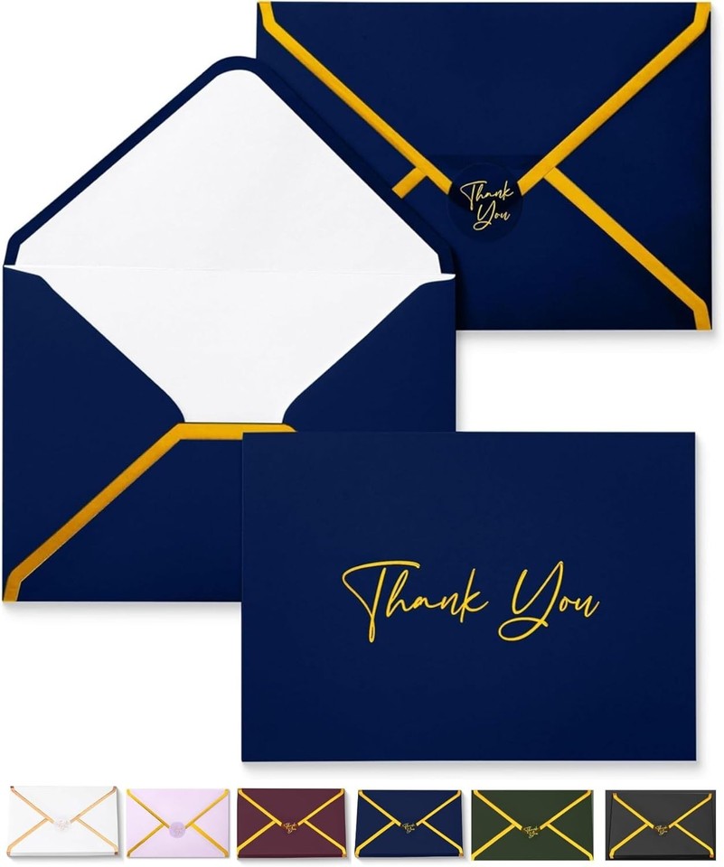 Elegant 20-Pack Navy Blue Thank You Cards with Gold Foil & Self-Seal ...