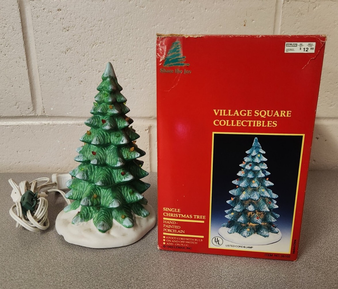 1993 LEMAX Caldor Hand Painted Porcelain Ceramic Christmas Tree Village ...
