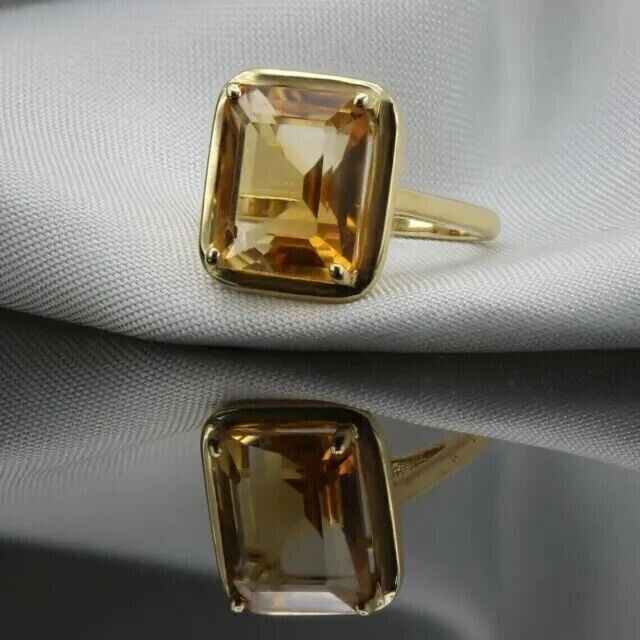 3 Ct Emerald Cut Simulated Citrine Solitaire Wedding Ring 14KYellow ...