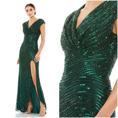 Mac Duggal Forest Green Cap Sleeve Sequined Evening Gown Size 16 $598 ...