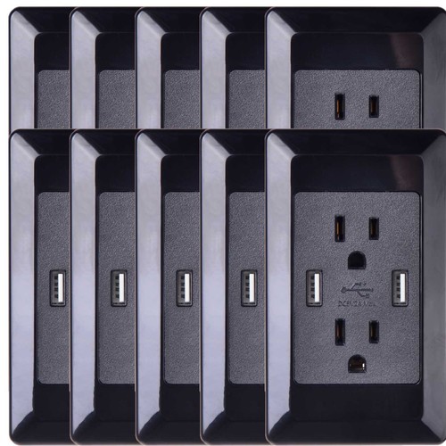 10PK Dual USB Port Wall Charger Dock Station Socket Power Black US ...