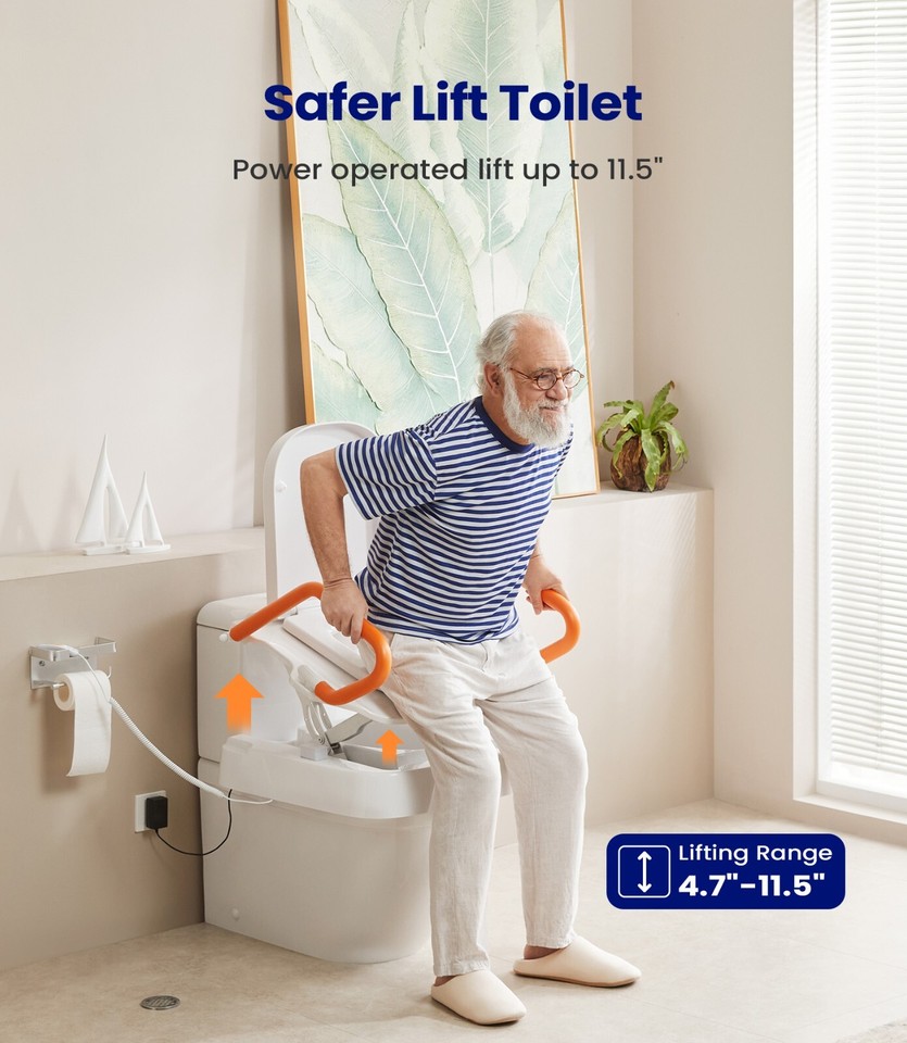 Electric Elevated Toilet Seat with Handles,Toilet Lift Assist,Support ...