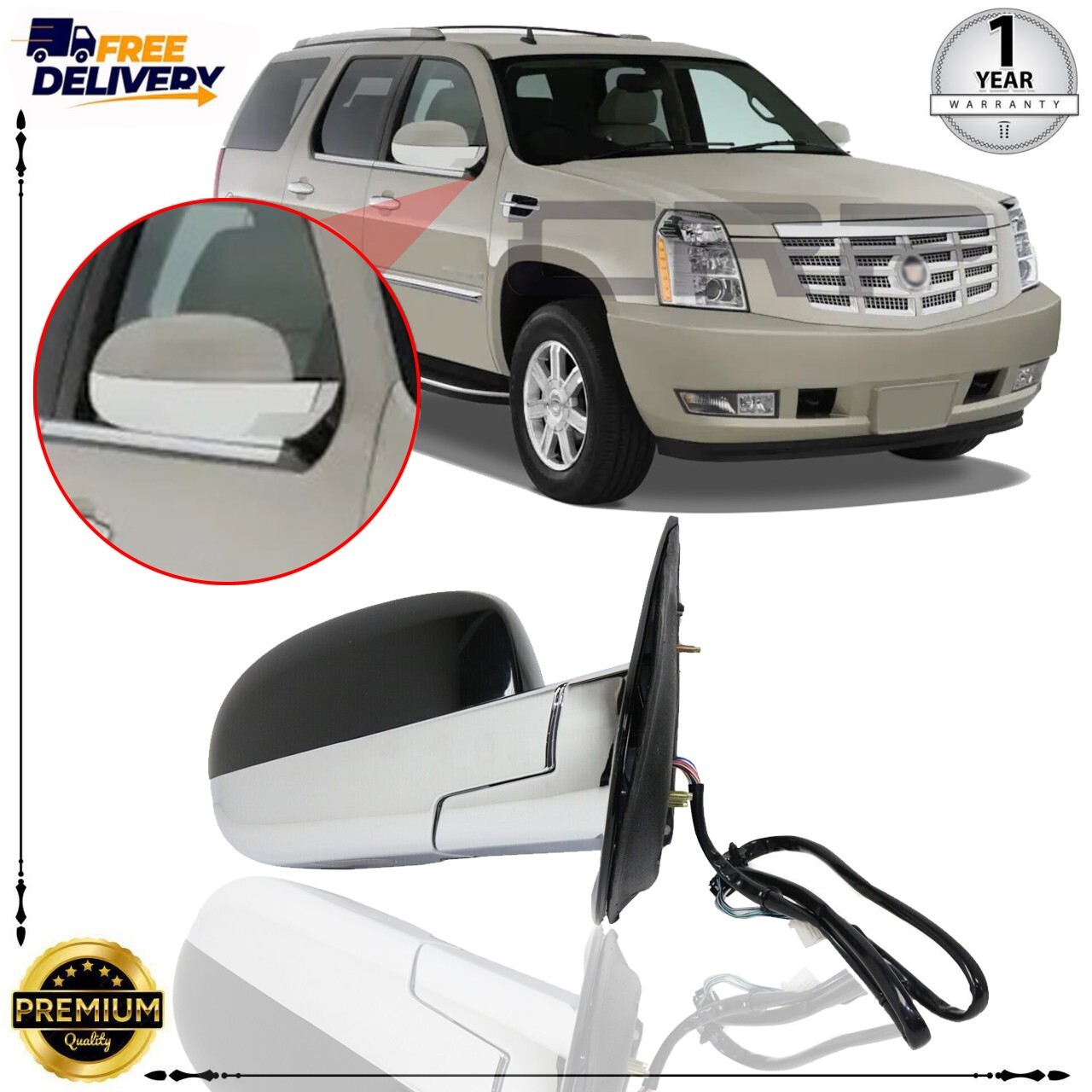 Right Side Power Mirror Non Towing For 2007-2014 Cadillac Escalade ...