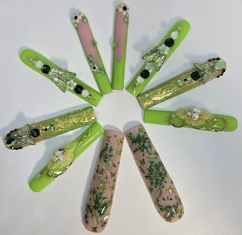 Handmade Square GREEN Fairy Encapsulated Bling Floral Summer Glam ...