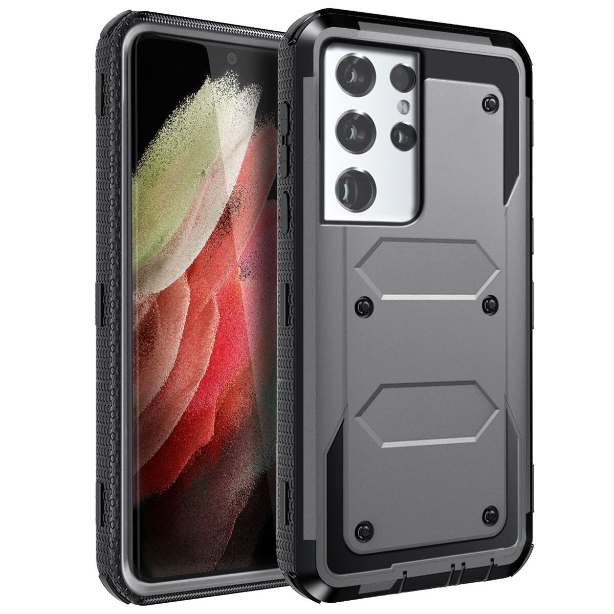 Hybrid Rugged Hard Protective Phone Case Cover + Tempered Glass Screen ...