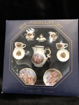 REUTTER PORCELAIN TEA SET GOLD TRIM MINIATURE MINI GERMAN CASTLES Doll ...
