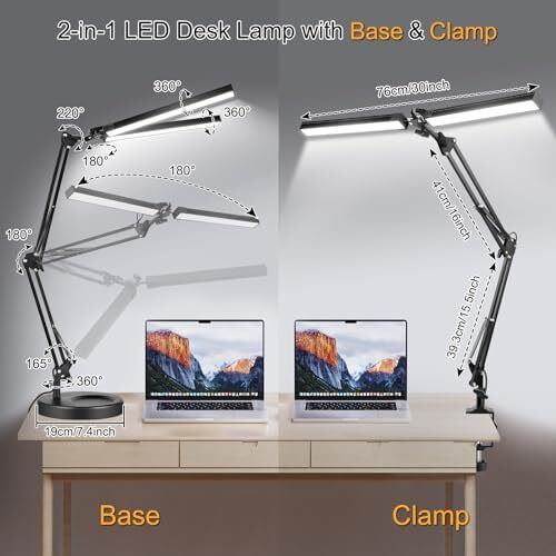 2-in-1 LED Desk Lamp, 24W Brightestwith Table Lamp with Clamp, Desk ...