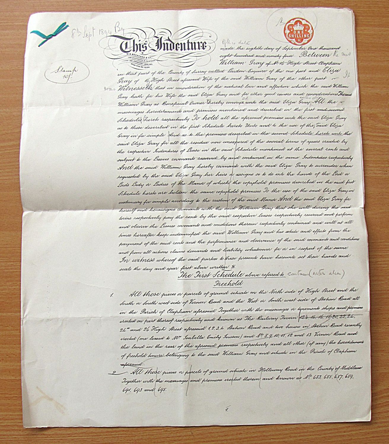 Antique Victorian Vellum Indenture Item, Parchment, 1894, signed, tax ...