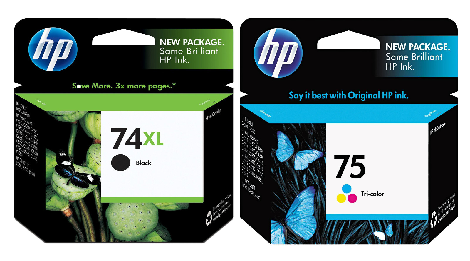 2PK GENUINE HP 74XL + HP 75 Ink Cartridge for Photosmart C4480 C4580 ...