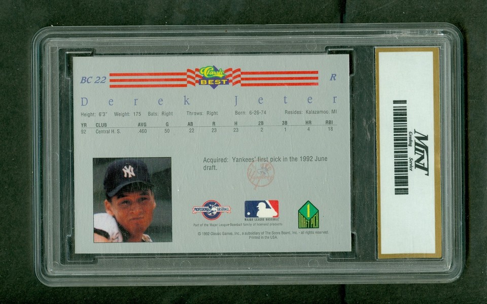 Derek Jeter 1992 Classic Best Minor League Card BC22 MINT Grading 10 ...