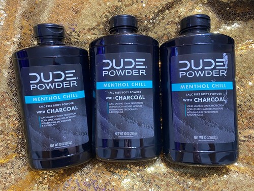 3-Pack DUDE Body Powder Menthol Chill w/ Charcoal Natural 10oz Talc ...
