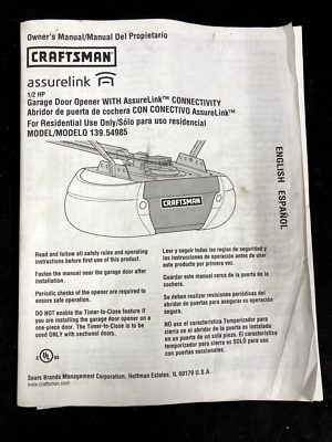 Craftsman Garage Door Opener Manual Original 1996 Sears Craftsman