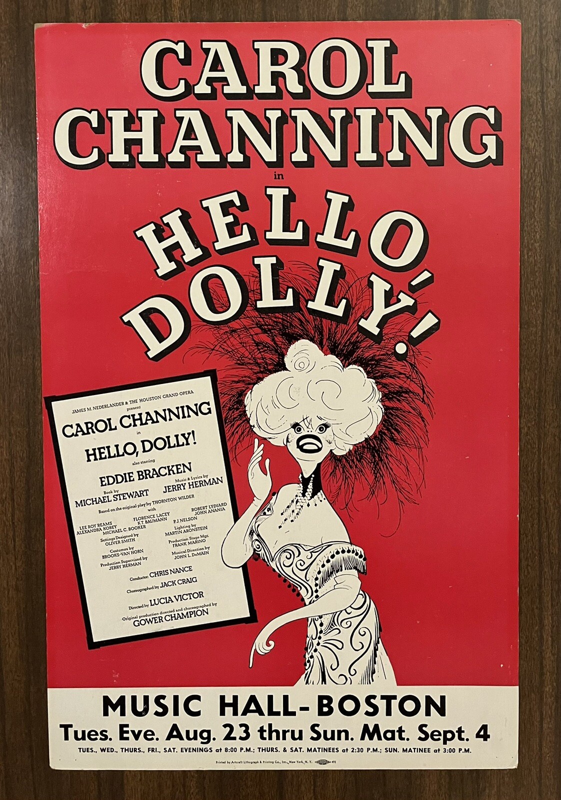 Hello Dolly BOSTON ‘77 Carol Channing Broadway Window Card Poster Al ...